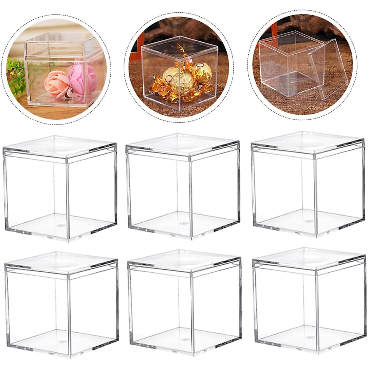 GLEAVI Clear Square Cube 60 Pcs Packing Box Candy Containers Party Candy Bag Party Gift Candy Cake Gift Container Candy Packaging Case Party Candy Storage Cases Seal Specimen Acrylic
