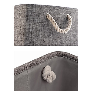 Collapsible Storage Basket Bins, Decorative Foldable Rectangular Linen Fabric Storage Box Cubes Containers with Handles- Large Organizer For Nursery Toys,Kids Room,Towels,Clothes, Grey 16Lx12Wx7.9H