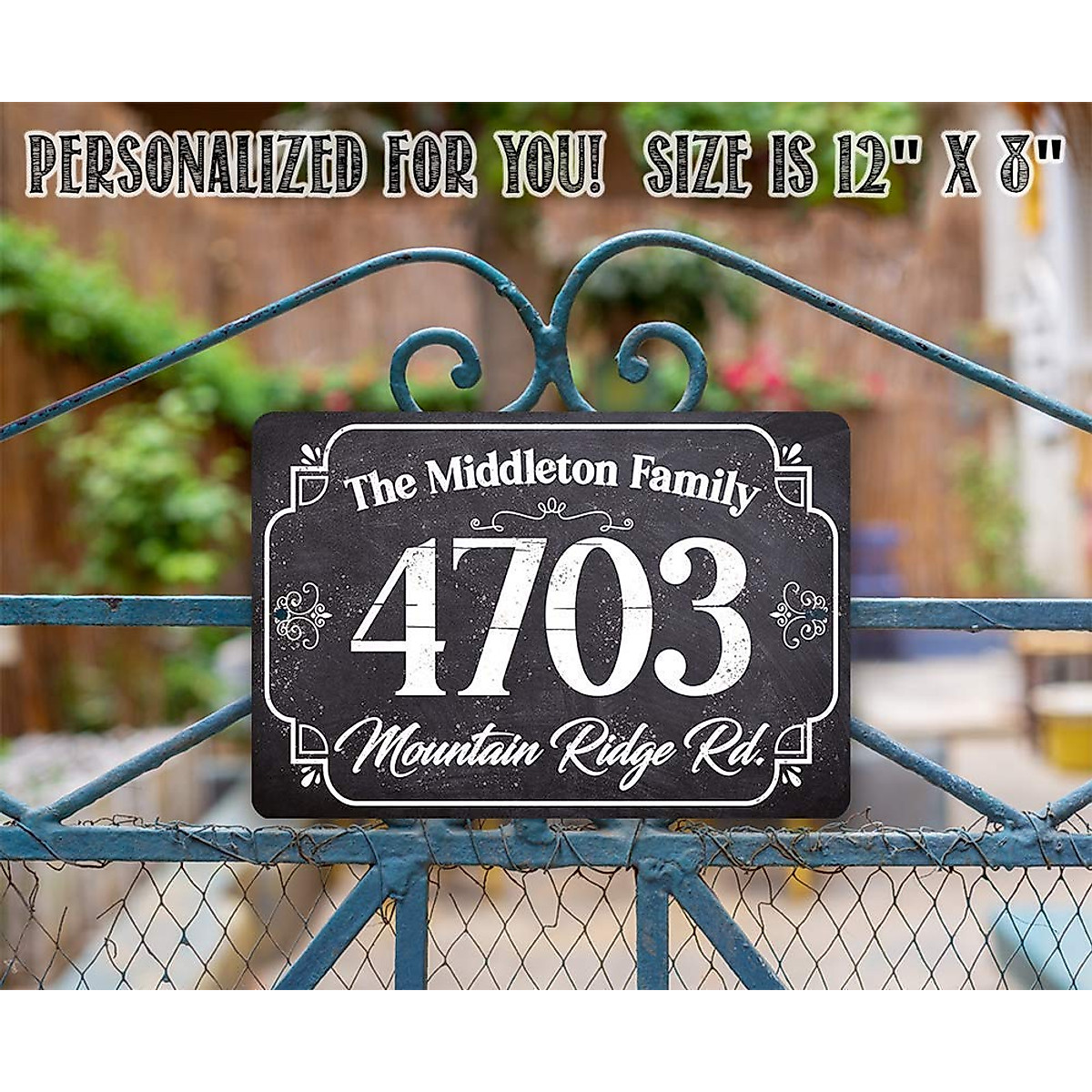 Personalized House Number Sign - Rectangular House Number for Outside, Custom Address Numbers Street Name Yard Plaque Sign, Great Housewarming Gift, Chalkboard Look, Metal Outdoor Signage