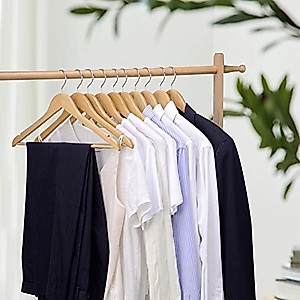 Nature Smile Wooden Suit Hangers 20 Pack Premium Solid Wood Coat Clothes Hangers with Non Slip Bar - Smooth Finish with 360° Swivel Hook and Smooth Notches for Camisole Jacket Pant Dress Natural Color