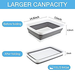 Collapsible Wash Basin Multiuse Dish Pans Space Saving Portable Dish Tub Ice Bucket with 10L Capacity for Camping Outdoor Kitchen Storage by THANSTAR, Grey