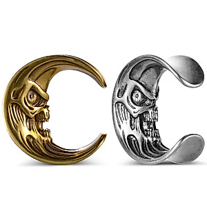 ERKUOO 2PCS Moon Skull Ear Gauges Opening Saddle Ear Tunnels Double Flared Plugs Flesh Stretchers Piercing Earrings 0g(8mm)