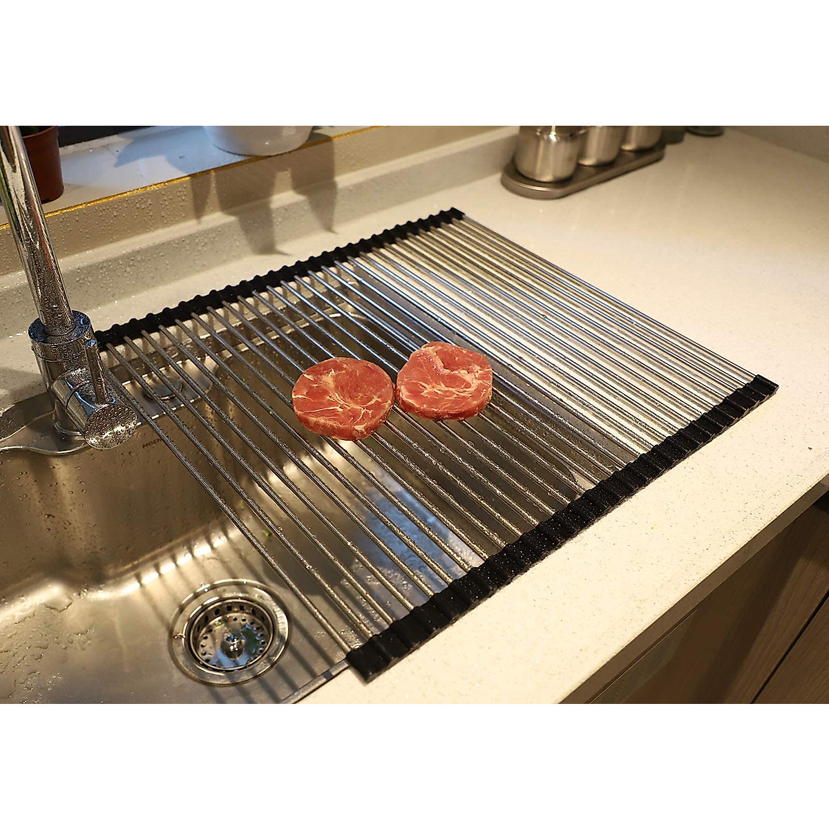 Ahyuan Roll Up Dish Drying Rack Multipurpose Kitchen Dish Rack Roll Over The Sink Dish Drying Rack Portable Rolling Dish Drainer for Kitchen Sink RV Accessories (Black, 17.7''X19.7'')