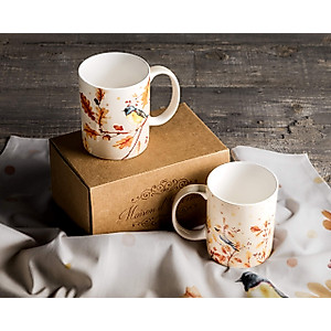 Maison d' Hermine Coffee Mug Set with Handles Fine Bone China Mug Pack of Two for Restaurant Microwave & Dishwasher Safe Perfect Gifts for Mothers Day Teacher Men & Women (Oak Leaves, 12 Ounce)