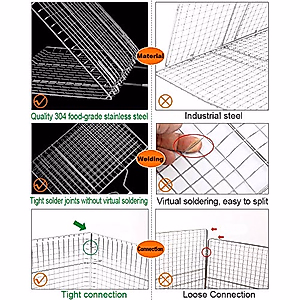 ACMETOP Portable BBQ Grill Basket Stainless Steel Fish Grill Basket with Removable Handle, Grill Accessories for Outdoor Grill Vegetables Fishes Shrimp -【Bonus Grill Mat, Sauce Brush & Carrying Pouch】