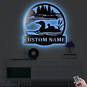 Custom Loon Duck Monogram Metal Wall Art With Led Lights, customized Loon Duck Name Sign Decoration, Loon Gift Home Decor (24x24 Inches, Without Lights)