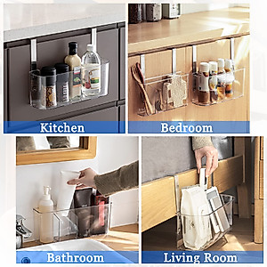 EsLuker.ly 2 Pack Over Cabinet Door Organizer Holder, 2 Styles Plastic Cabinet Storage Basket for Kitchen Pantry Bathroom| Hang Outside or Inside Door (Single Grid & Three Grids, Clear)