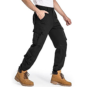 Men's BDU Casual Military Pants, Tactical Wild Army Combat ACU Rip Stop Camo Cargo Work Pants Trousers with 8 Pockets #7533 Black 36