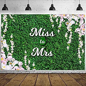 Miss to Mrs Banner Backdrop Green Meadow Flowers Theme Decor for Bachelorette Party Bridal Shower Supplies Wedding Shower Decorations Engagement Photo Booth Props