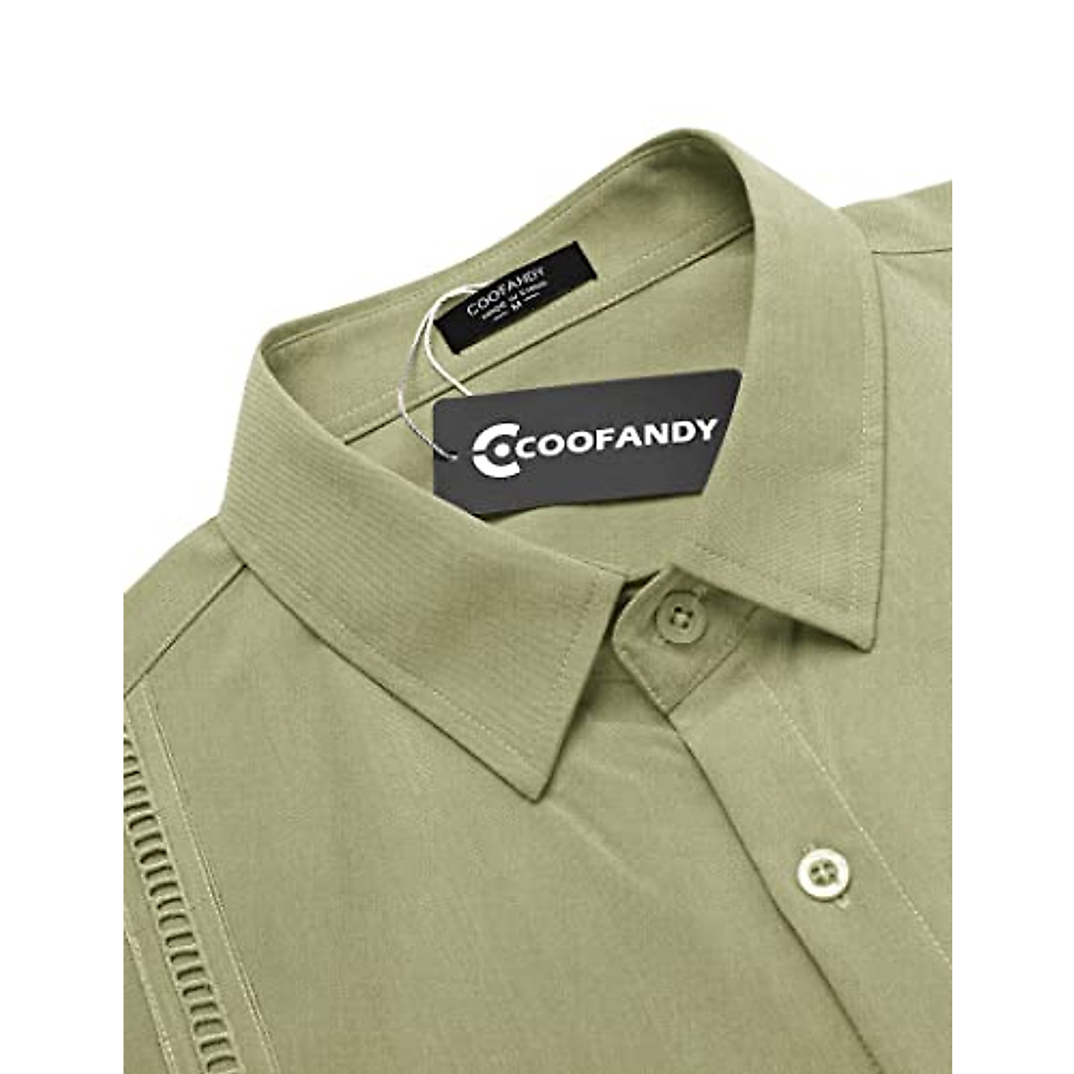COOFANDY Men's Casual Dress Shirt Solid Short Sleeve Button Up Summer Shirts Cuban Shirt## Light Green