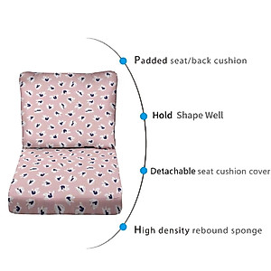 2-Piece Outdoor Deep Seat Cushion Set Pink Navy Floral botanical seamless suitable for fashion prints Back Seat Lounge Chair Conversation Cushion for Patio Furniture Replacement Seating Cushion