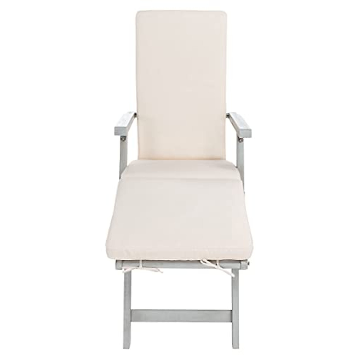 SAFAVIEH Outdoor Collection Palmdale Grey Solid Wood/Beige Cushion Chaise Lounge Chair (PAT7015D)