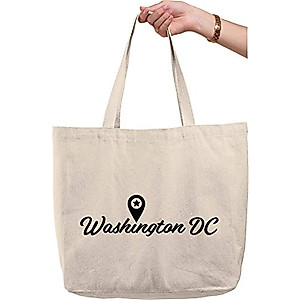 Bold Tote Bags Washington, DC cursive destination star state politics monument Natural Canvas Tote Bag funny gift