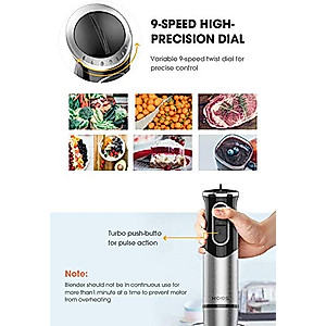 KOIOS 800W Immersion Hand Blender, Multifunctional 5-in-1 Low Noise Stick Mixer, 9-Speed, Stainless Steel, Titanium Plated Blade, includes 600ml Mixing Beaker, 800ml Chopper, Whisk Attachment, and Milk Frother