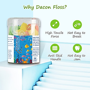 Dacon Kids Flossers, Kids Dental Floss Picks Without Fluoride, Unflavored, 4 Colors Ocean Animals Shaped Makes Flossing Fun, 50 Count (Pack of 4)