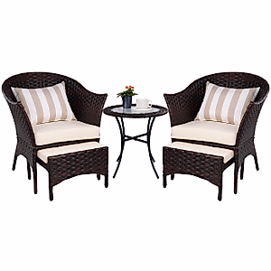 Elevon Patio Conversation Set Outdoor Wicker Furniture with 2 Chairs for Porch and Yard, Beige