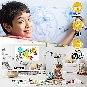 Clingers Dry Erase Kids Cling-rite Rolls, Portable Whiteboard, 50' ft roll, Sheet Size 20x30 for Kids Drawing and Planning, School, Arts and Crafts with 20 White Sheets and Bonus Dry Erase Marker