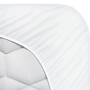 Tahari Mattress Soft Pad Quilted Elastic Fitted Mattress Protector - Mattress Cover Stretches up to 18 Inches Deep - Machine Washable Mattress Topper, White (Full)