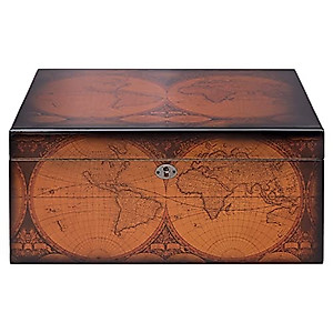 Old World Desktop Cigar Humidor, Walnut Finish, Spanish Cedar Tray, 3 Dividers, Hygrometer With Brass Frame, Lock And Key With Tassel, Holds Up To 100 Cigars
