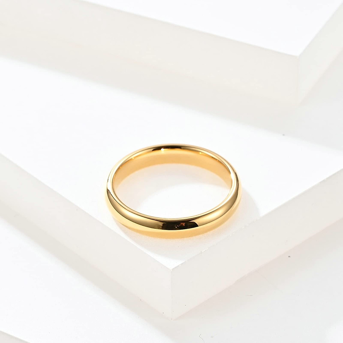 ANAZOZ Engravable Tungsten Rings, 6MM & 4MM Polished Gold Matching Rings for Your Best Friend, Women Size 9 + Men Size 10