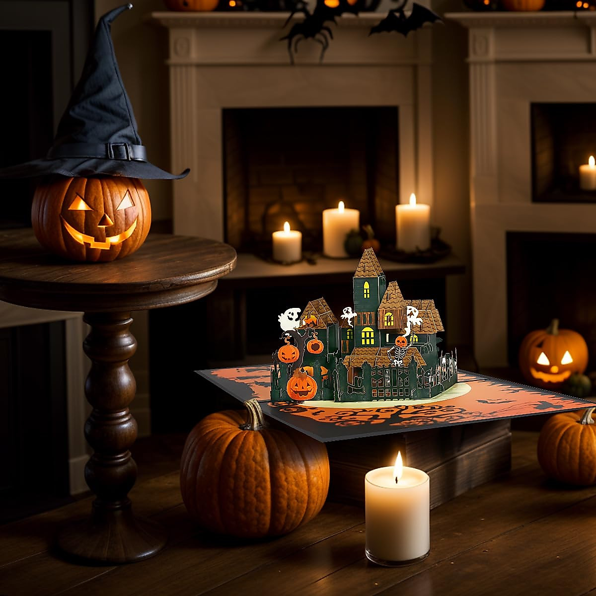 CNLITIHEKA Spooky Castle Halloween Cards, Halloween Pop Up Cards, 3D Halloween Greeting Cards for Kids, Family, Friends.