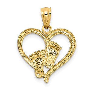 Solid 14k Yellow Gold Baby Feet in a Heart Pendant Charm