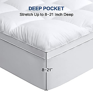 COHOME Queen Size Mattress Topper Extra Thick Cooling Mattress Pad 400TC Cotton Top Plush Down Alternative Fill Pillow Top Mattress Cover with 8-21 Inch Deep Pocket (60x80 Inches, White-Classic)