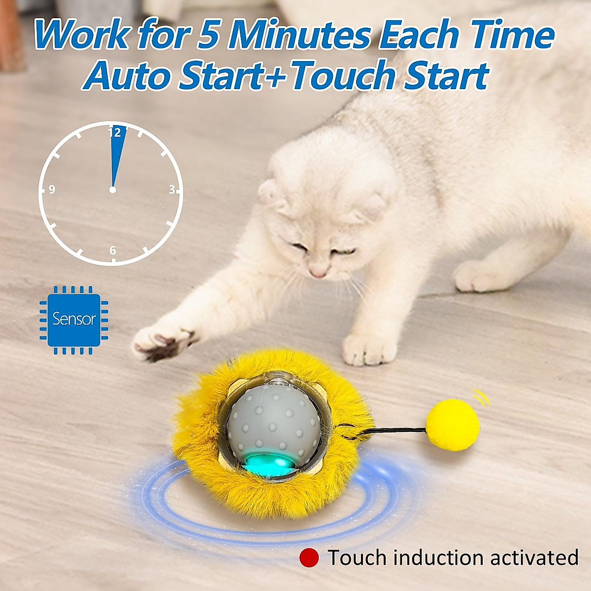Sofolor Motion Activate Interactive Cat Toys - Automatic Moving Ball Toys for Indoor Cats, Self Rotating Ball with Lights, Electric Cat Mice Toys, USB Rechargeable, Auto On/Off