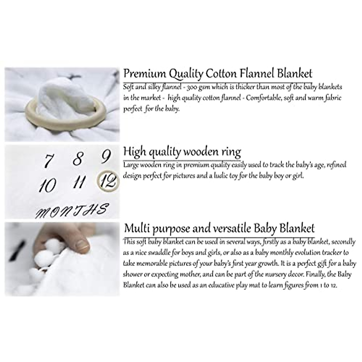 Baby Monthly Milestone Blanket for Boy Girl Gender Neutral Gift for Baby Shower-Circle Ring Play Mat Large- Double Sided Pom Pom Ball Thick Flannel Round Rug for Boy Girl, BabyPhotography Props