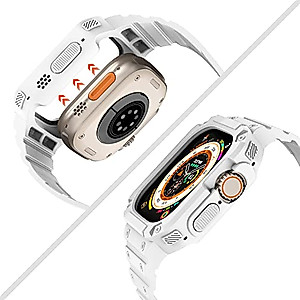 AIRYZGOOD Compatible for Apple Watch Band Ultra 2/1 49mm with Bumper Case,Rugged Men Bands Sport Protective Case Shockproof Protector Cover for iWatch Ultra 2/1 49mm(White,49mm)