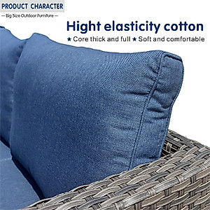 ovios Patio Furniture Set, 12 PCS Big Size Outdoor Furniture Set All Weather Rattan Wicker Sofa Sectional Set with Glass Table, Garden, Backyard, No Assembly Required (Grey-Denim Blue)