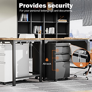 Sweetcrispy File Cabinet - 3 Drawer Locking Metal Mobile Rolling Filing Cabinet, Wheels & Pre-Assembled Under Desk Storage A4/Letter/Legal Home Office Small File Cabinet - Black