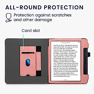 kwmobile Case Compatible with Kobo Sage - Cover Faux Nubuck Leather e-Reader Flip Case - Dusty Pink