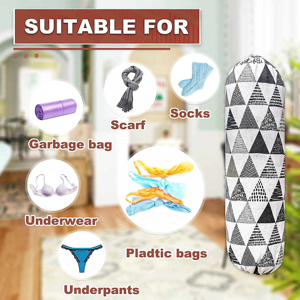 Plastic Bag Holder,Wall Mount Plastic Bag Organizer,Washable Large Grocery Bag Storage Dispenser,Shopping Bags Carrier ​for Home Kitchen Travelling,Free Adjustment with Drawstring,Gray triangle, 22x9"