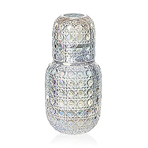 JASREE Vintage Bedside Water Carafe With Tumbler, 14.8Oz Nightstand Glass Carafe with Cup Clear Juice Pitcher Mouthwash Decanter Bottle for Kitchen Bedroom Bathroom
