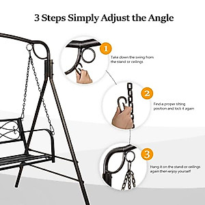 VINGLI Upgraded Metal Patio Porch Swing, 660 LBS Weight Capacity Steel Porch Swing Chair for Outdoors, Heavy Duty Swing Chair, Bench Swing for Gardens & Yards (Antique Bronze)