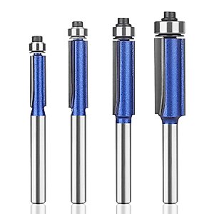 UTRUSTTO Professional Straight Flush Trim Router Bits 1/4 Inch Shank, Top Bearing Flush Trim Router Bit Set, Cutting Height Respectively 13/16", 1-1/16", 1-3/16", 1-7/32".