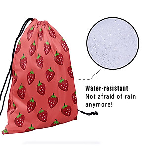 Red Strawberry Gymnastics Grip Bag - Pink Strawberries Grip Bags for Gymnasts Cute Juicy Fruit Gymnastic Bag Tasty Ripe Spring Summer Fruits Gym Pouch Bag Water Resistant String Bag