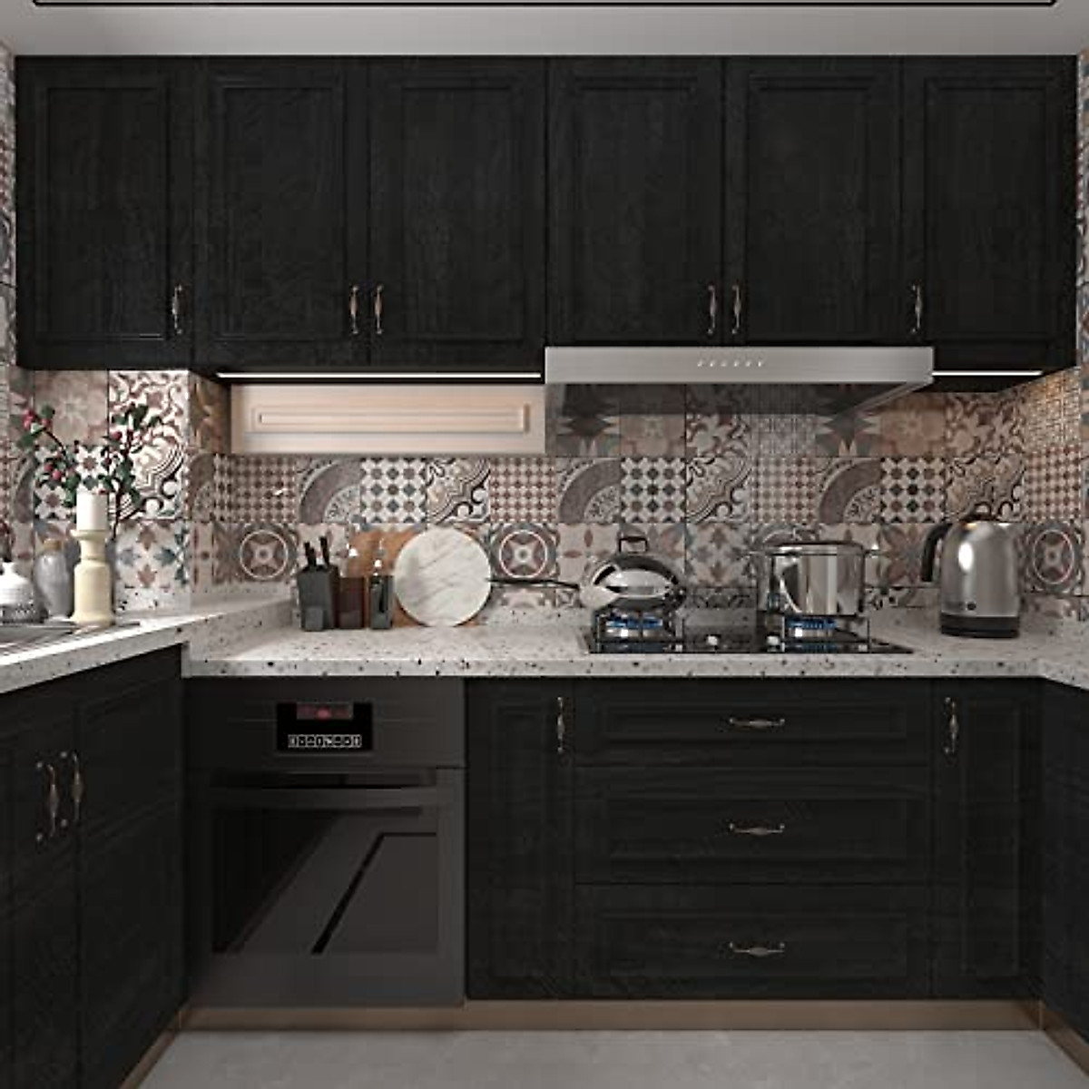 VIOPVERY Contact Paper 15.7"x78.7" Wood Wallpaper Peel and Stick Black Wood Grain Wall Paper Waterproof Easily Removable Self-Adhesive Film Wall Covering for Kitchen Countertop Cabinet Shelf Liner