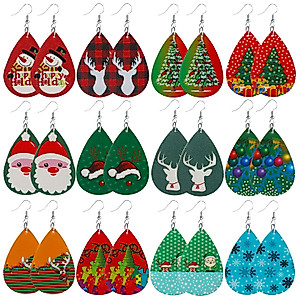 Christmas Earrings for Women Christmas Leather Earrings for Women Christmas Tree Earrings for Women Snowman Elk Santa Earrings for Women