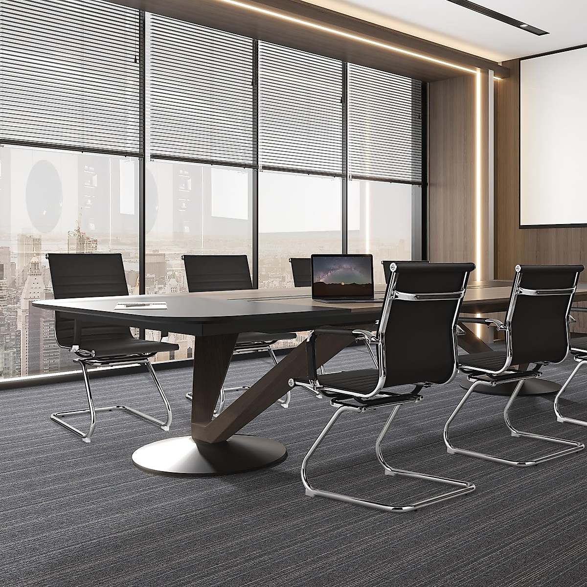 Tangkula Office Guest Chair Set of 6, Heavy Duty Reception Chairs Conference Room Chairs with Protective Arm Sleeves & Sled Base, Modern PU Leather Classic Mid Back Guest Chairs no Wheels