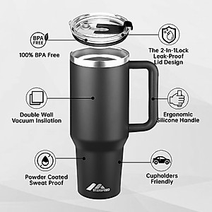 StarSpeed 40 oz Tumbler with Handle and Straw Lid | Stainless Steel Water Bottle Travel Mug Reusable Insulated Cup With Lid And Straw, Keep Cold Heat and Ice for Hours(40oz,Black)