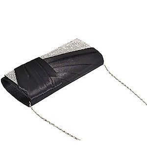 U-Story Womens Satin Pleated Evening Clutch Rhinestone Wedding Prom Purse Handbag (Black)