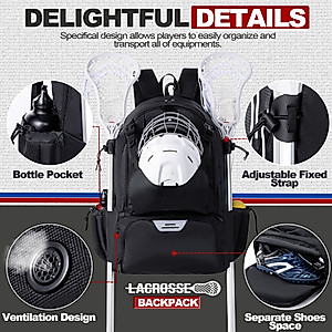 GoHimal Lacrosse Bag Extra Large Lacrosse Backpack with Tow Stick Holder (Black)