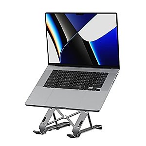 j5create Foldable Aluminum Laptop Stand with USB 4-Port Hub, Portable Notebook Riser with 4 USB3.2 Ports for MacBook, Laptop, phone and Tablets up to 16 inch (JTS223)