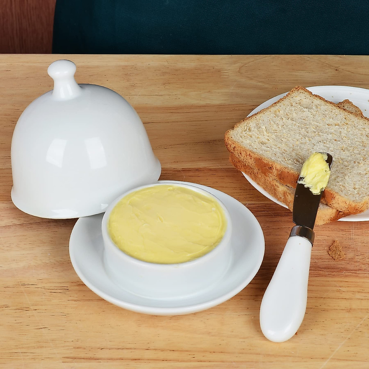 Butter dish, Ceramic Small Butter Dish with Lid, 2024 NEW Original Design Mini Butter Crock Keeper with Handle, 17 OZ Mini Butter Container Cover and Water Sealing 2 Ways Sealing