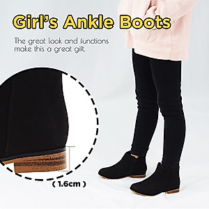 FLYFUPPY Girls Boots Ankle Boots for Girls Side Zipper Short Suede Booties Fashion Boots for Toddler/Little/Big Kids Black US 12