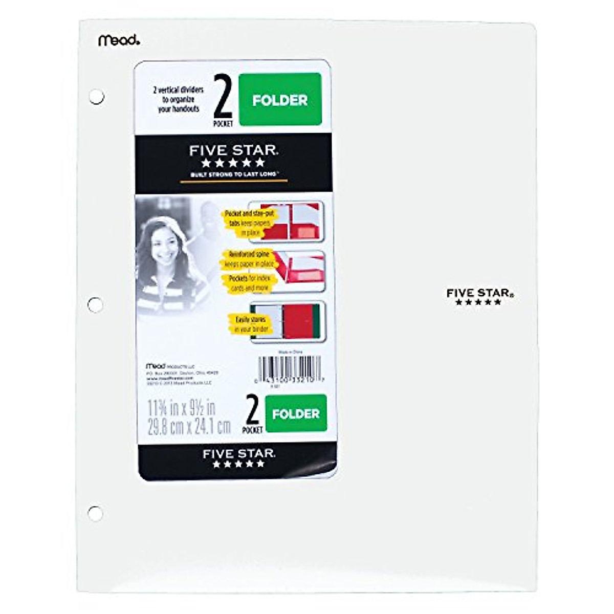 Five Star 2 Pocket Folder, Stay-Put Folder, Plastic, Folders with Pockets, Color Selected for You, 1 Count (33210)