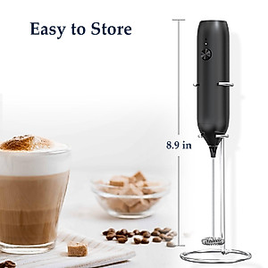 COKUNST Electric Milk Frother Handheld Rechargeable USB C, Powerful Milk Frother with Stand, Mini Drink Mixer Electric Handheld, Durable Whisk Coffee Milk Frother for Cappuccino, Latte, Hot Chocolate