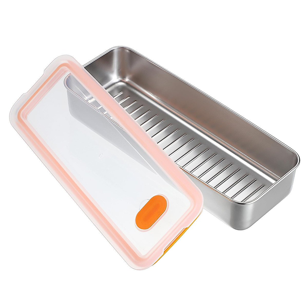 JUXYES Bacon Storage Container for Refrigerator, Stainless Steel Bacon Storage Box for Fridge with Transparent Lid, Airtight Bacon Storage Keeper, Deli Meat Saver Cuts Food Storage Organizer